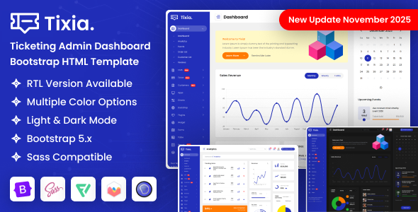 Tixia - Ticketing Admin Dashboard Bootstrap HTML Template | DexignZone